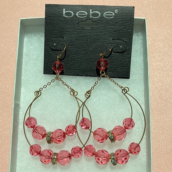 bebe | Jewelry | Brand New Bebe Double Row Beaded Pink Hoop Earrings ...